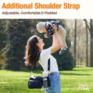 Coo & Cradle Ultimate Stroller Caddy | Large Adjustable Extra Pockets Organizer with Insulated Cup Holders, Shoulder Strap, Changing Pad, and Pacifier Holder | Multi-compartment Stroller Bag