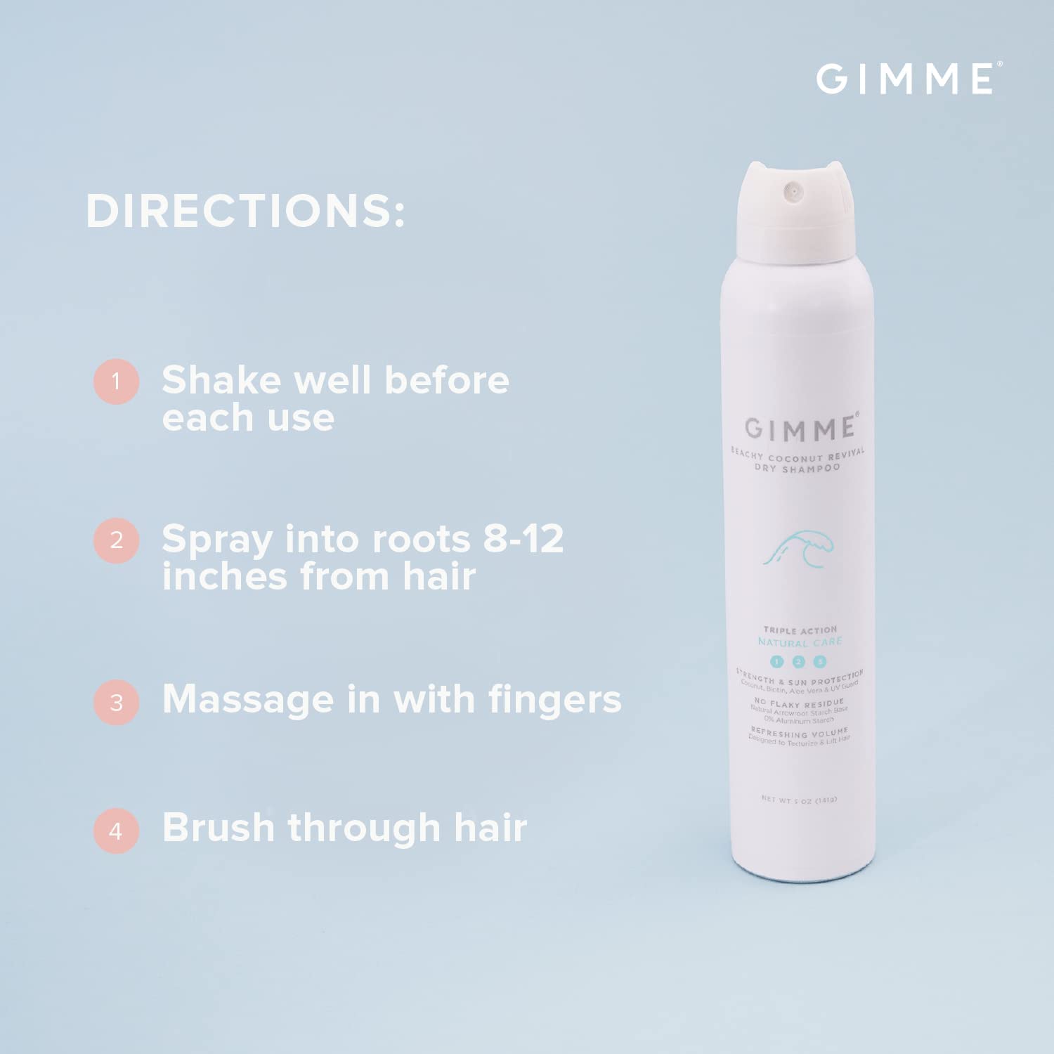 Gimme Beauty - Dry Shampoo Spray, Coconut Beachy Revival - Non Toxic Dry Shampoo for Brunettes, Blondes & All Hair Types - With Aloe Vera, Biotin & UV Guard for Sun Protection (5 Ounces)