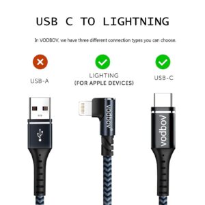 VODBOV 90 Degree iPhone Charger Fast Charging Cable 2Pack 10ft 6ft USB C to Lightning Right Angle Black