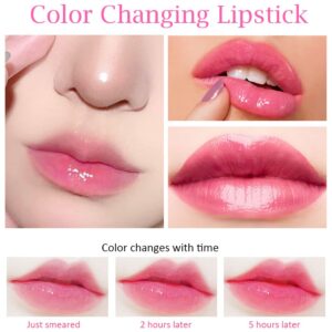 evpct 2Pcs Carrot Lip Color Changing Lipstick Tinted Lip Balm Set, Green Magic PH Lipstick Color Change Changing Crystal Flower Jelly Lipstick Lip Gloss Stain Makeup Set for Women Girls Waterproof