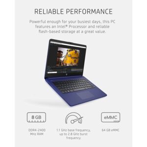 HP 2022 Newest Premium 14-inch HD Touchscreen Laptop, Intel Dual-Core Processor Up to 2.8GHz, 8GB RAM, 64GB eMMC Storage, Webcam, Bluetooth, HDMI, Wi-Fi, Blue, Windows 10 with 1 Year Microsoft 365