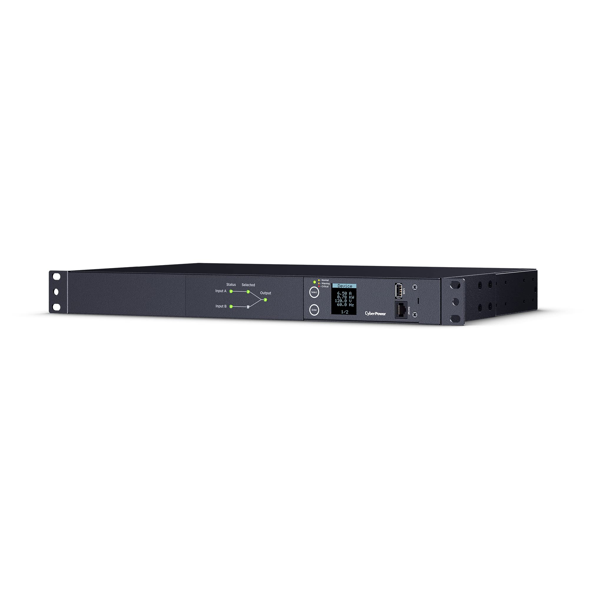 CyberPower PDU24002 Metered ATS PDU, 100-120V, 20A (Derated to 16A), 10 Outlets, 1U Rackmount