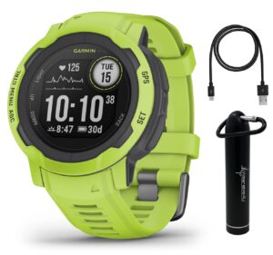 wearable4u garmin instinct 2 gps rugged outdoor smartwatch, electric lime with corning gorilla glass, multi-gnss support power bundle