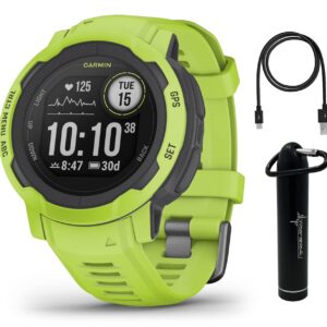 Wearable4U Garmin Instinct 2 GPS Rugged Outdoor Smartwatch, Electric Lime with Corning Gorilla Glass, Multi-GNSS Support Power Bundle