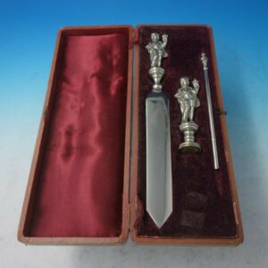 English Silverplate Desk Set 3pc Knife Seal Pen in Original Fitted Box (#5888)