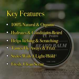 Pete & Pedro FRESH BEARD BALM – Clean, Musk, & Teak Wood Scent | 100% Natural & Organic Ingredients | Light-Hold, Hydrates, Softens Skin, Reduces Itch, Frizz & Flakes | As Seen on Shark Tank, 2 oz.