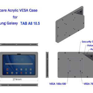 TABcare Anti-Theft Acrylic VESA Enclosure for Galaxy TAB A8 10.5" with Free Wall Mount Kit & 90-Degree Angle USB C Charge Cable (TAB A8 10.5, Black)