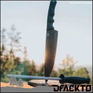 DFACKTO Interceptor 10-Inch Butcher Knife, 7-Inch Carving Fork, 8-Inch Honing Steel for Outdoors, Black Tactical G10