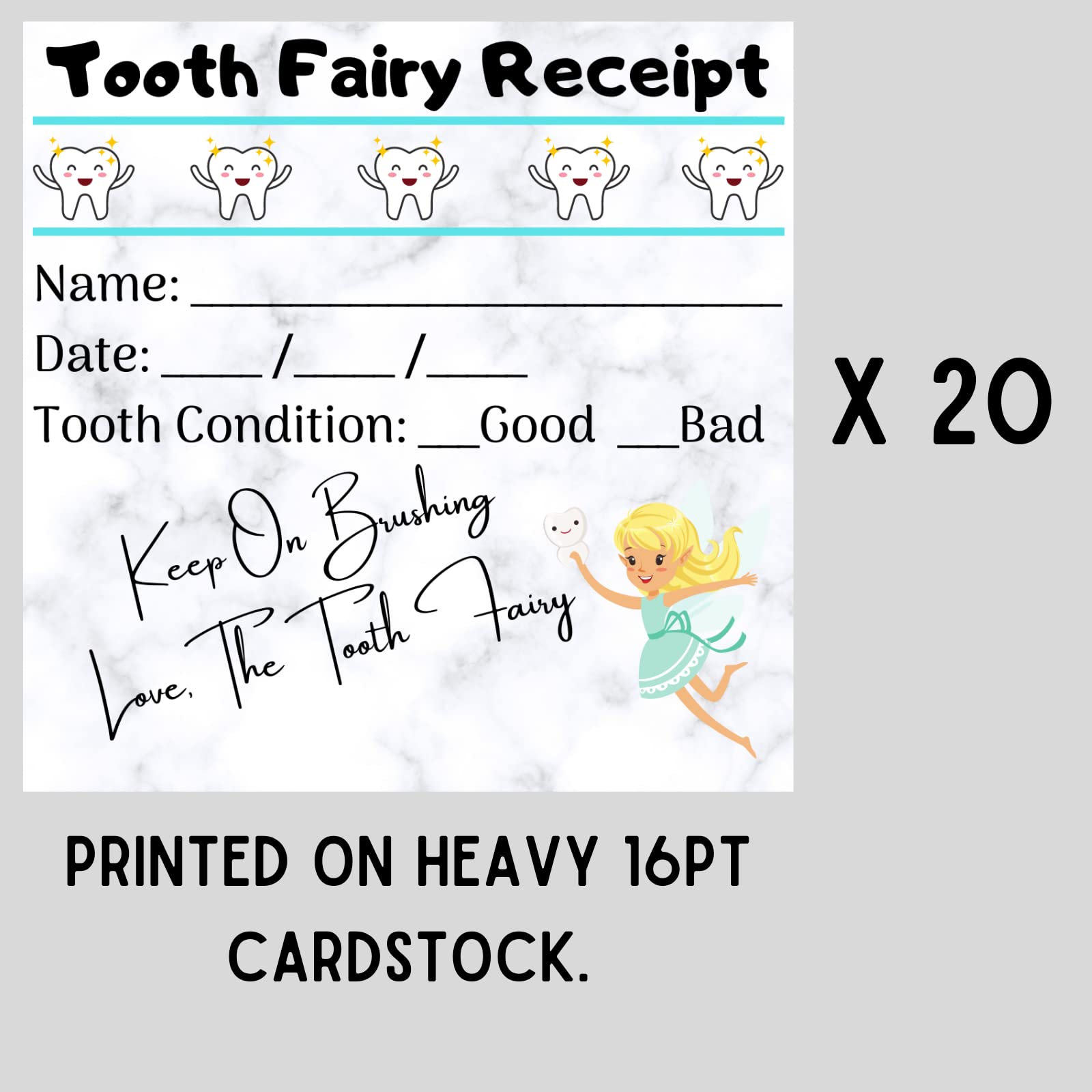 Dapper 360 | 20 Pack of Small Tooth Fairy Receipts 2.5x2.5 | Tooth Fairy Note | Tooth Fairy Certificate | Tooth Fairy Letter