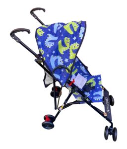 amoroso single umbrella stroller for toddler, travel stroller for babies - sunlight and light rain protection - baby stroller with four eva wheels - travel-ready stroller - round canopy navy blue