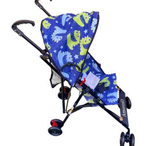 AmorosO Single Umbrella Stroller for Toddler, Travel Stroller for Babies - Sunlight and Light Rain Protection - Baby Stroller with Four EVA Wheels - Travel-Ready Stroller - Round Canopy Navy Blue