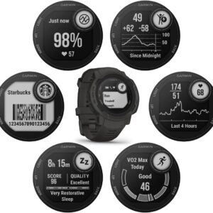 Wearable4U Garmin Instinct 2S GPS Smaller-Sized Rugged Outdoor Smartwatch, Graphite with Corning Gorilla Glass, Multi-GNSS Support Power Bundle