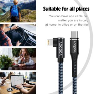 VODBOV 90 Degree iPhone Charger Fast Charging Cable 2Pack 10ft 6ft USB C to Lightning Right Angle Black