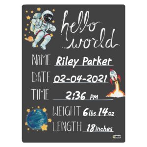 Cohas Hello World Newborn Baby Announcement Chalkboard Sign with Space Theme, 9 by 12 Inches, No Marker