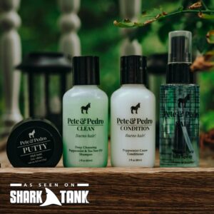 Pete & Pedro BUENO HAIR SAMPLES SET - Men's Hair Care and Styling Trial & Travel Size Kit | Sea Salt Spray, Putty, Clean Shampoo, & Peppermint Condition | As Seen on Shark Tank, Set of 4 Products