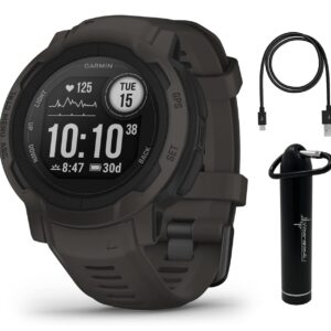 Wearable4U Garmin Instinct 2S GPS Smaller-Sized Rugged Outdoor Smartwatch, Graphite with Corning Gorilla Glass, Multi-GNSS Support Power Bundle