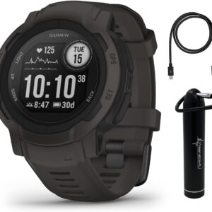 Wearable4U Garmin Instinct 2S GPS Smaller-Sized Rugged Outdoor Smartwatch, Graphite with Corning Gorilla Glass, Multi-GNSS Support Power Bundle