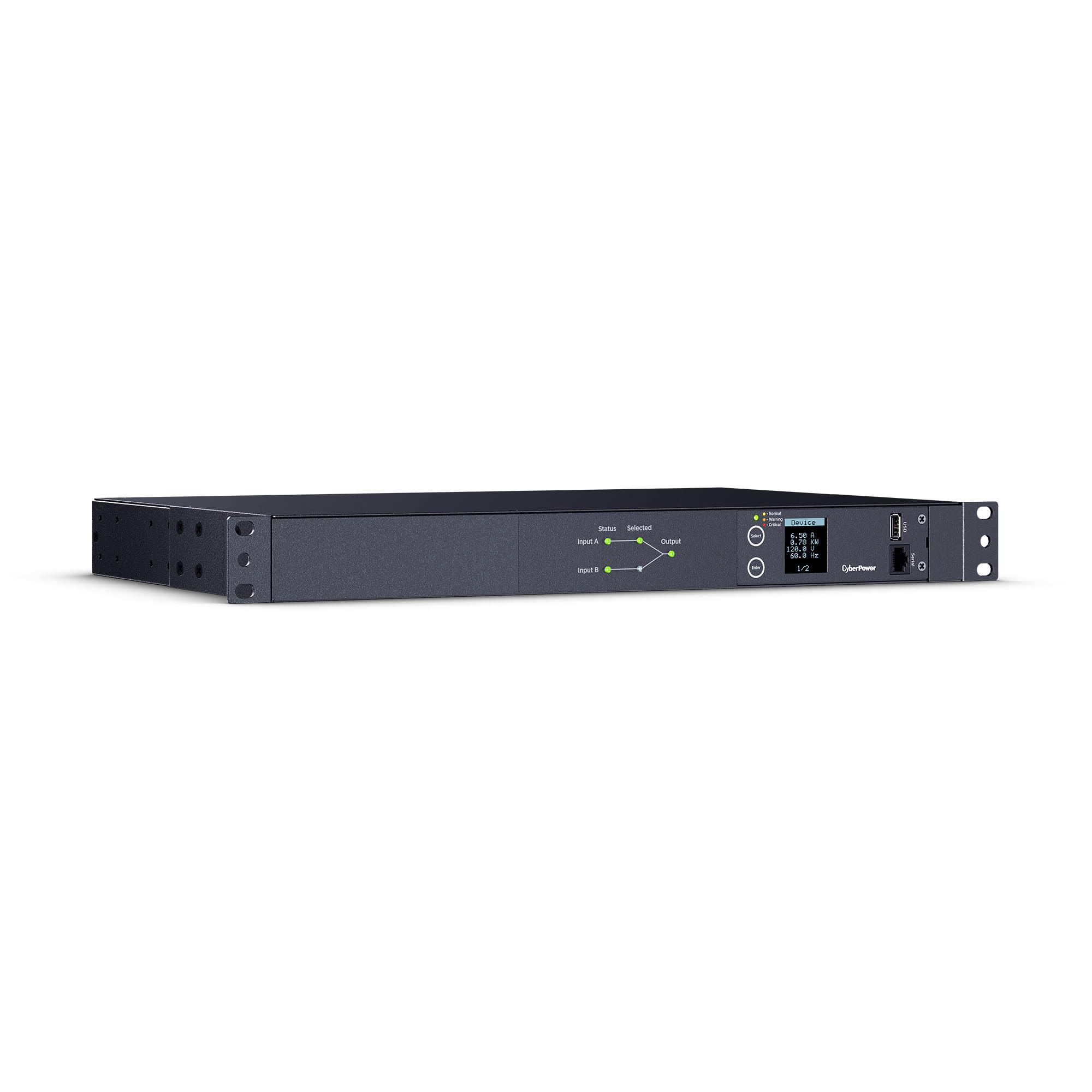 CyberPower PDU24001 Metered ATS PDU, 100-120V, 15A (Derated to 12A), 10 Outlets, 1U Rackmount