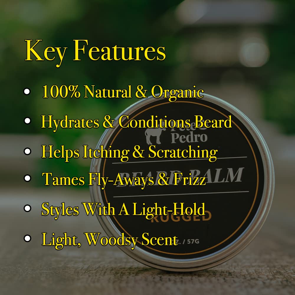 Pete & Pedro RUGGED BEARD BALM - Cedar, Bergamot, & Tobacco Scent | 100% Natural & Organic Ingredients | Light-Hold, Hydrates, Softens Skin, Reduces Itch, Frizz & Flakes| As Seen on Shark Tank, 2 oz.