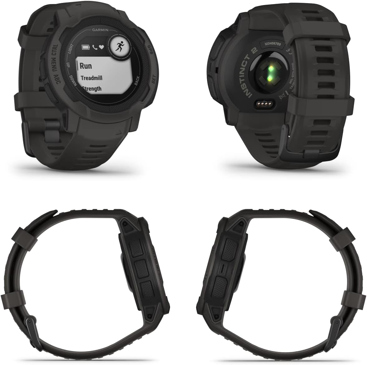 Wearable4U Garmin Instinct 2S GPS Smaller-Sized Rugged Outdoor Smartwatch, Graphite with Corning Gorilla Glass, Multi-GNSS Support Power Bundle