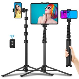 texlar 60" phone tripod stand for iphone and ipad - includes wireless remote, cell phone and tablet holders - for camera video recording, travel - t60 pro selfie stick tripod