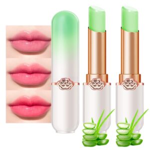 evpct 2pcs carrot lip color changing lipstick tinted lip balm set, green magic ph lipstick color change changing crystal flower jelly lipstick lip gloss stain makeup set for women girls waterproof