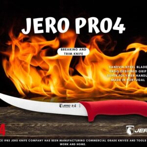 Jero Pro4 Trim and Breaking Knife - 8 Inch Blade - Sandvik Steel And Super Polymer Ergo Designed Handle - Professional Grade Butcher Knife