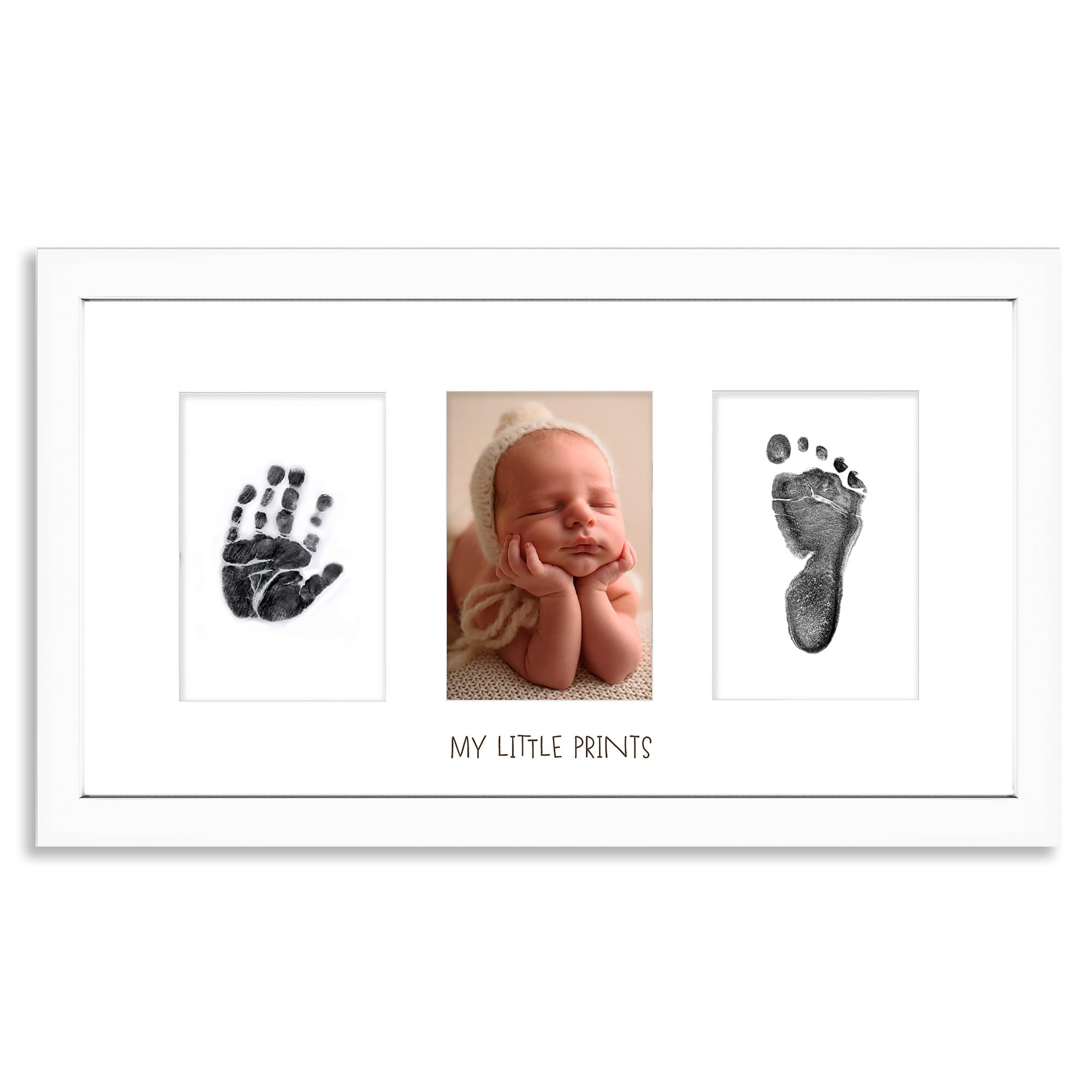 Hapinest Newborn Baby Handprint and Footprint Keepsake Picture Photo Frame - Neutral Nursery Wall Décor Baby Shower Registry Gifts for New Moms and Dads