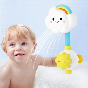 electric shower bath toy sprinkler head - rainbow cloud spray water baby toddler toy for kids bathtub and bathtime fun