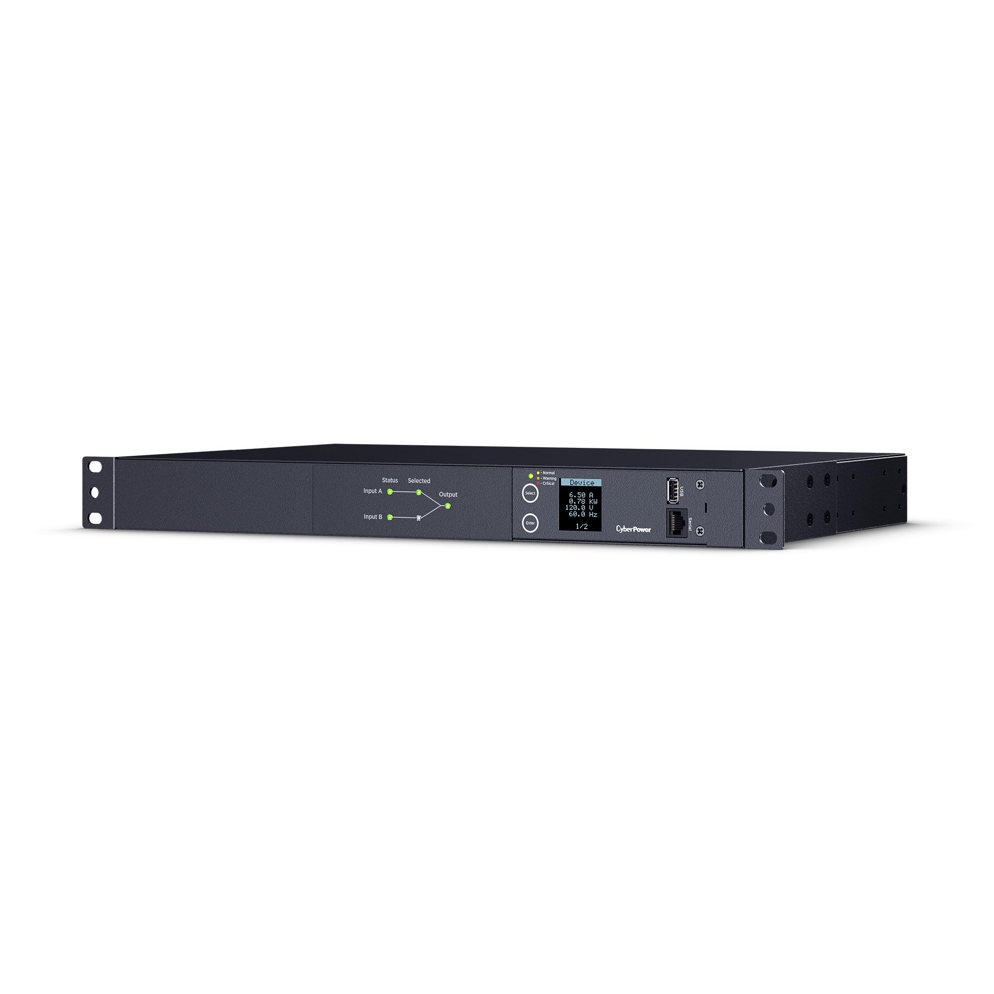 CyberPower PDU24001 Metered ATS PDU, 100-120V, 15A (Derated to 12A), 10 Outlets, 1U Rackmount