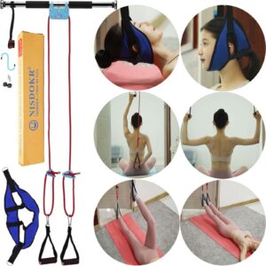 nisdokr multi exercise doorway traction device - home rehab station for shoulder, waist, and neck recovery - pull up bar, pulley system, cervical hammock for pain relief and flexibility