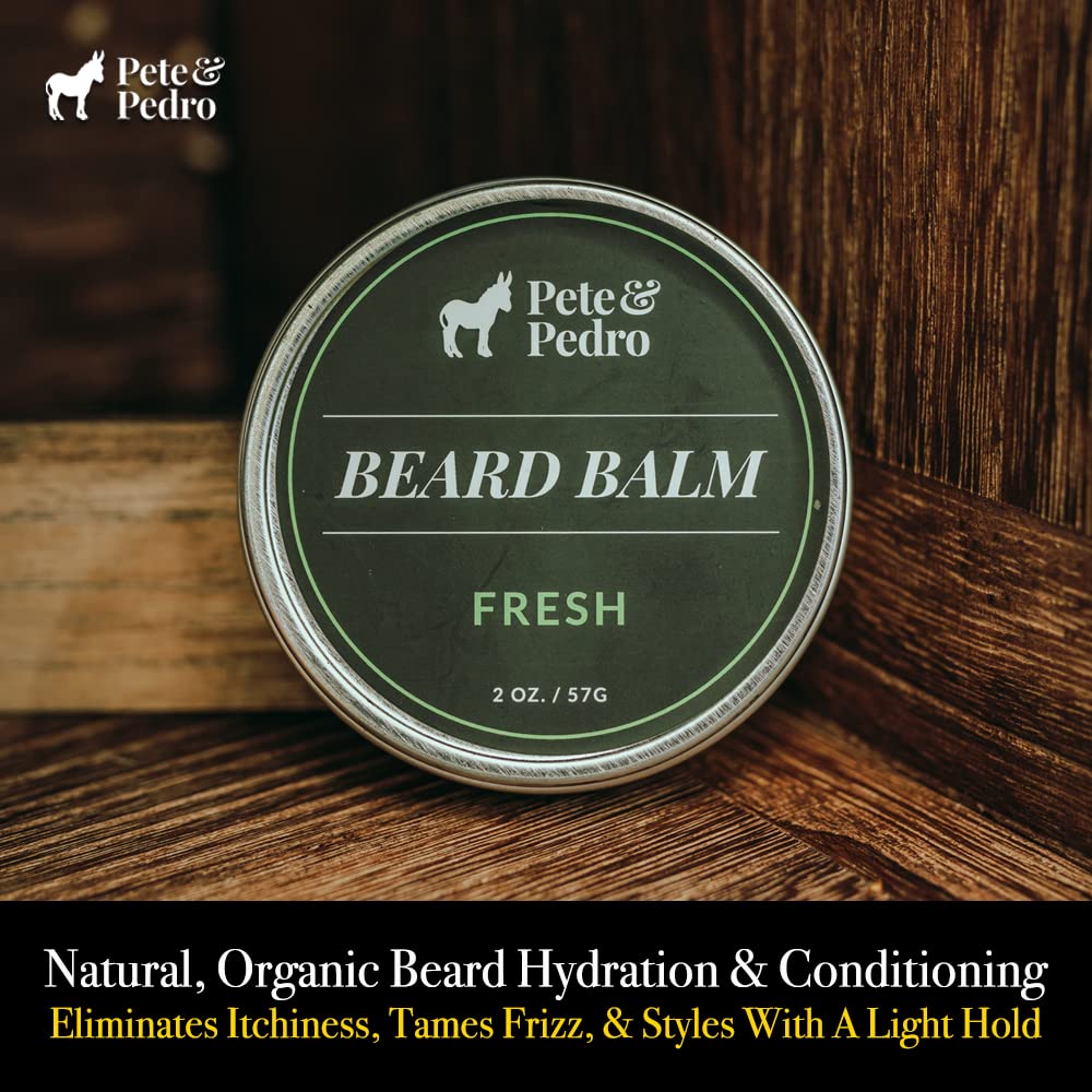 Pete & Pedro FRESH BEARD BALM – Clean, Musk, & Teak Wood Scent | 100% Natural & Organic Ingredients | Light-Hold, Hydrates, Softens Skin, Reduces Itch, Frizz & Flakes | As Seen on Shark Tank, 2 oz.