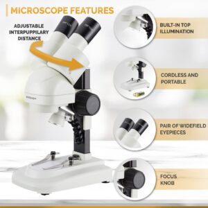 AmScope 20X-50X Portable Angled Head Stereo Microscope w/Deluxe 6pc 3D Insect Specimen Kits, NAT Geo Insect Book and Optional Digital Camera