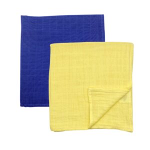 Cute New York Cotton Muslin Swaddle Baby Blankets 2 Pieces Set (Royal Blue/Yellow)