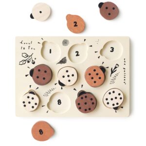 wee gallery wooden tray puzzle count to ten ladybugs - montessori toys for early learning & fine motor skill development - sustainable educational toys for kids - (10x 7 inches)