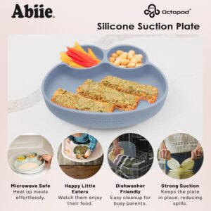 Abiie Octopod Frog Silicone Plates with Suction - Spill Proof, Easy to Clean - BPA-Free Bowl - Suction Plates for Baby and Toddler - Training & Feeding Divided Grip Dish (Sage Green)