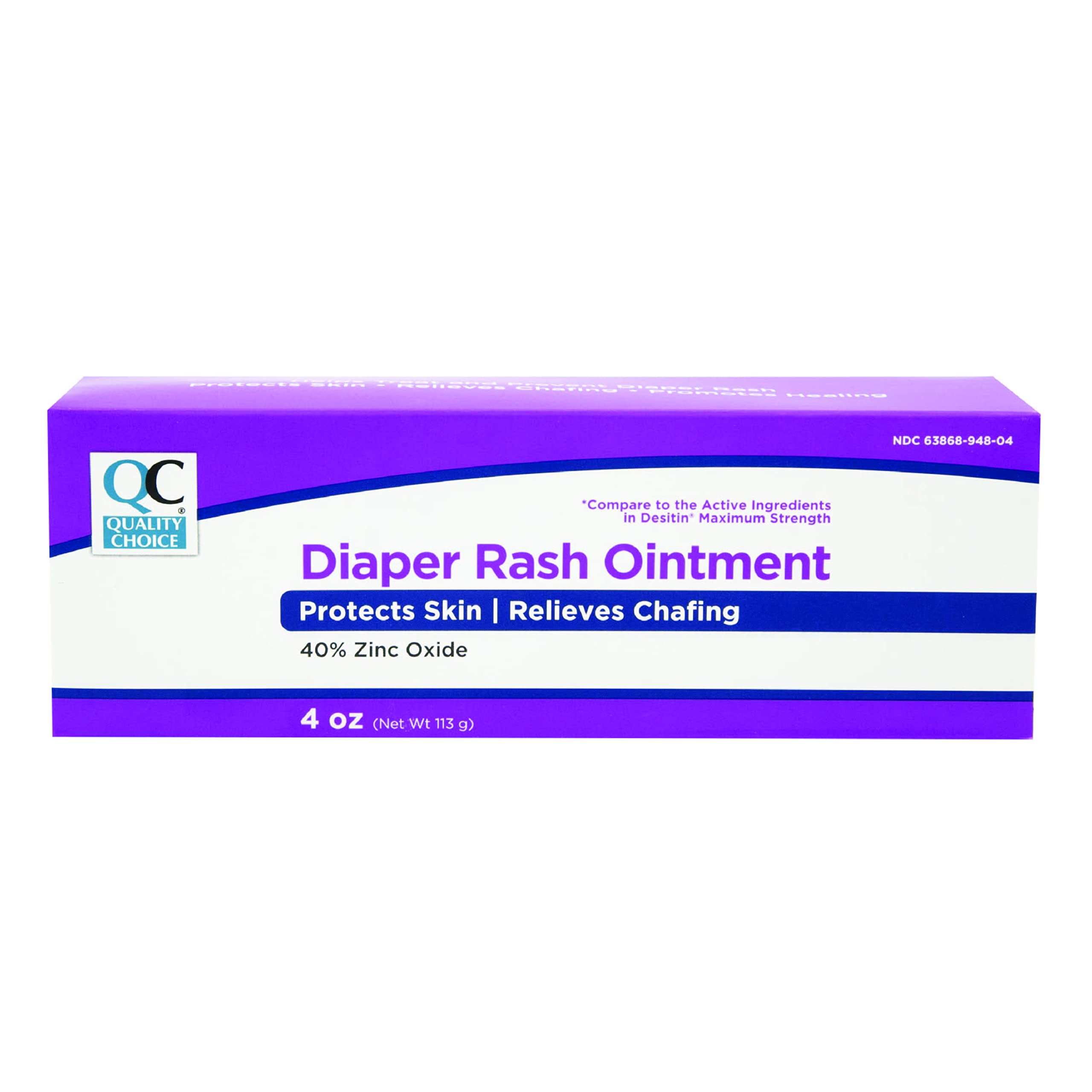 Quality Choice Diaper Rash Ointment, Skin Protection and Chafing Relief, Diaper Rash Treatment, 40% Zinc Oxide Promotes Healing, 4 Ounce Tube