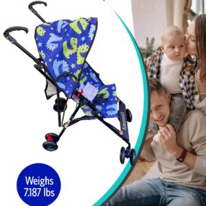 AmorosO Single Umbrella Stroller for Toddler, Travel Stroller for Babies - Sunlight and Light Rain Protection - Baby Stroller with Four EVA Wheels - Travel-Ready Stroller - Round Canopy Navy Blue