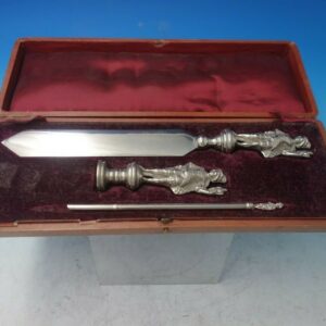 English Silverplate Desk Set 3pc Knife Seal Pen in Original Fitted Box (#5888)