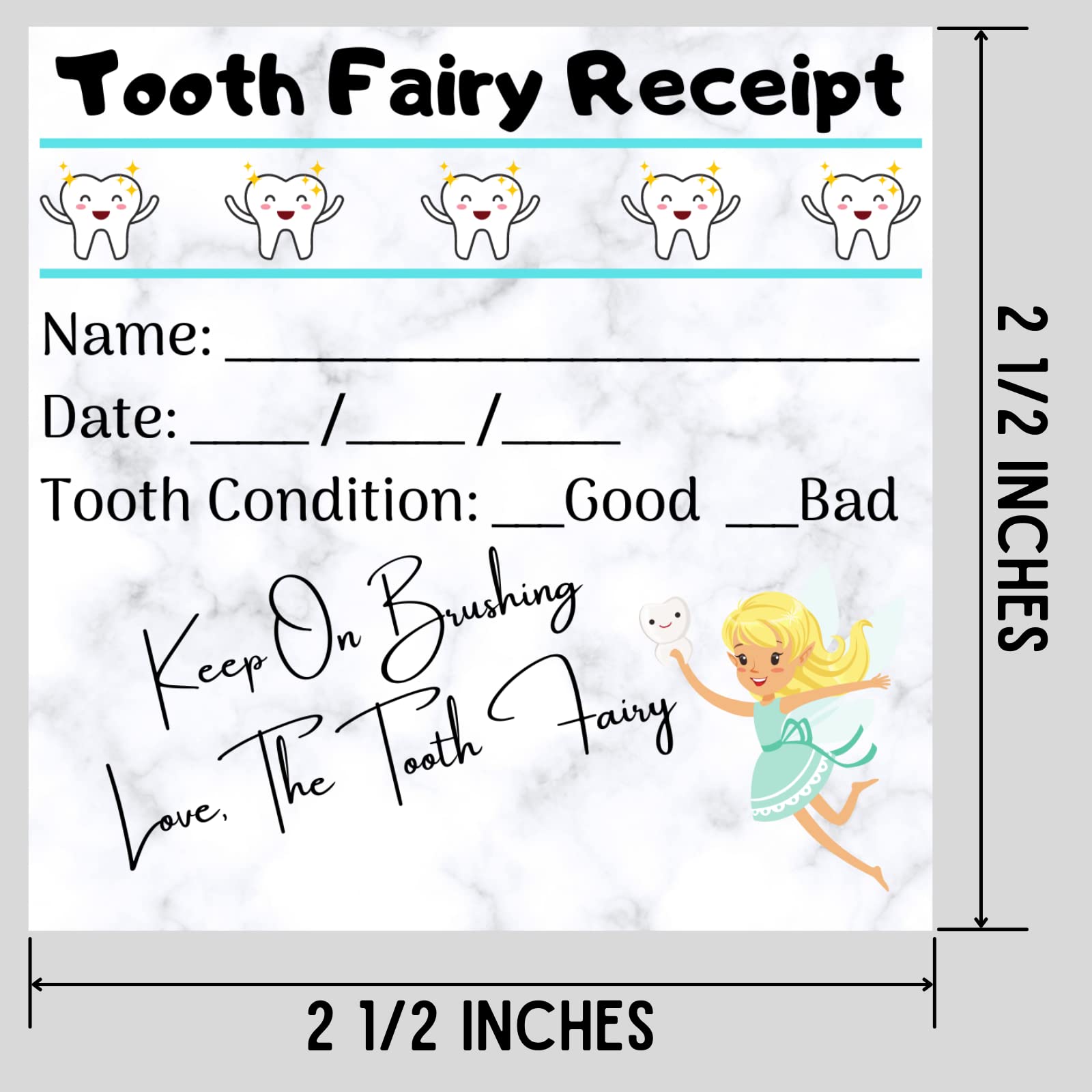 Dapper 360 | 20 Pack of Small Tooth Fairy Receipts 2.5x2.5 | Tooth Fairy Note | Tooth Fairy Certificate | Tooth Fairy Letter