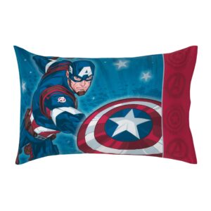 Marvel Captain America Red, White, and Blue 4 Piece Toddler Bed Set - Comforter, Fitted Bottom Sheet, Flat Top Sheet and Reversible Pillowcase