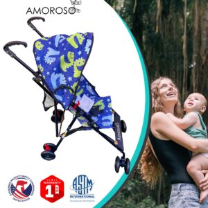 AmorosO Single Umbrella Stroller for Toddler, Travel Stroller for Babies - Sunlight and Light Rain Protection - Baby Stroller with Four EVA Wheels - Travel-Ready Stroller - Round Canopy Navy Blue