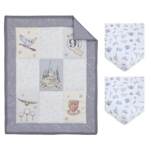 Warner Brothers Harry Potter Magical Moments Grey and White Hogwarts 3 Piece Nursery Mini Crib Bedding Set - Comforter and Two Fitted Mini Crib Sheets