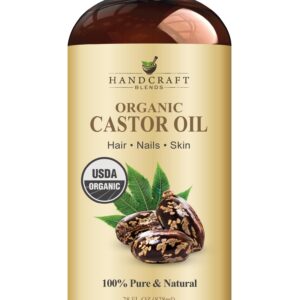 Handcraft Blends Organic Castor Oil - 28 Fl Oz - 100% Pure and Natural - Premium Grade Oil for Hair Growth, Eyelashes and Eyebrows - Carrier Oil - Hair & Body Oil - Expeller-Pressed