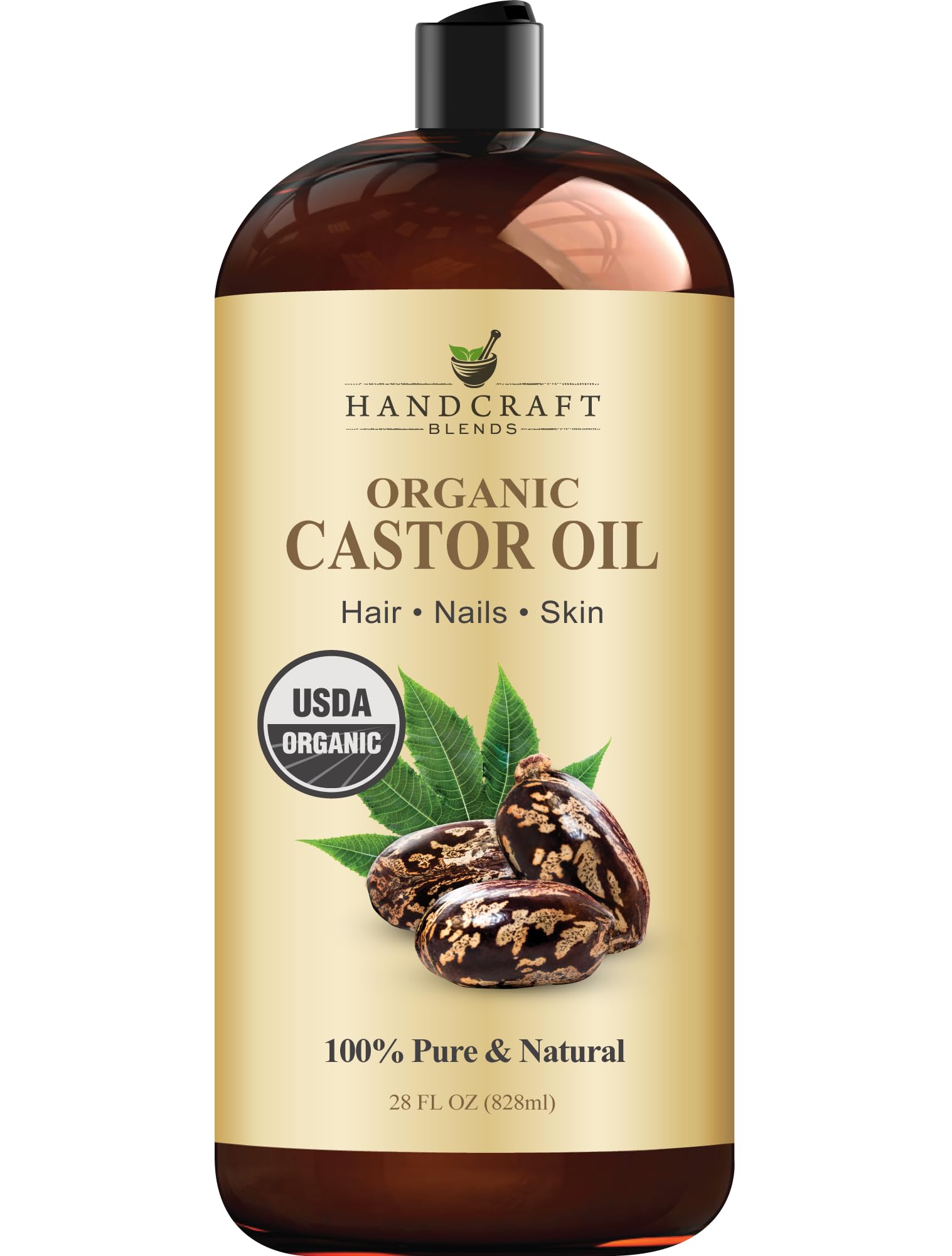 Handcraft Blends Organic Castor Oil - 28 Fl Oz - 100% Pure and Natural - Premium Grade Oil for Hair Growth, Eyelashes and Eyebrows - Carrier Oil - Hair & Body Oil - Expeller-Pressed