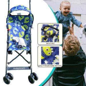 AmorosO Single Umbrella Stroller for Toddler, Travel Stroller for Babies - Sunlight and Light Rain Protection - Baby Stroller with Four EVA Wheels - Travel-Ready Stroller - Round Canopy Navy Blue