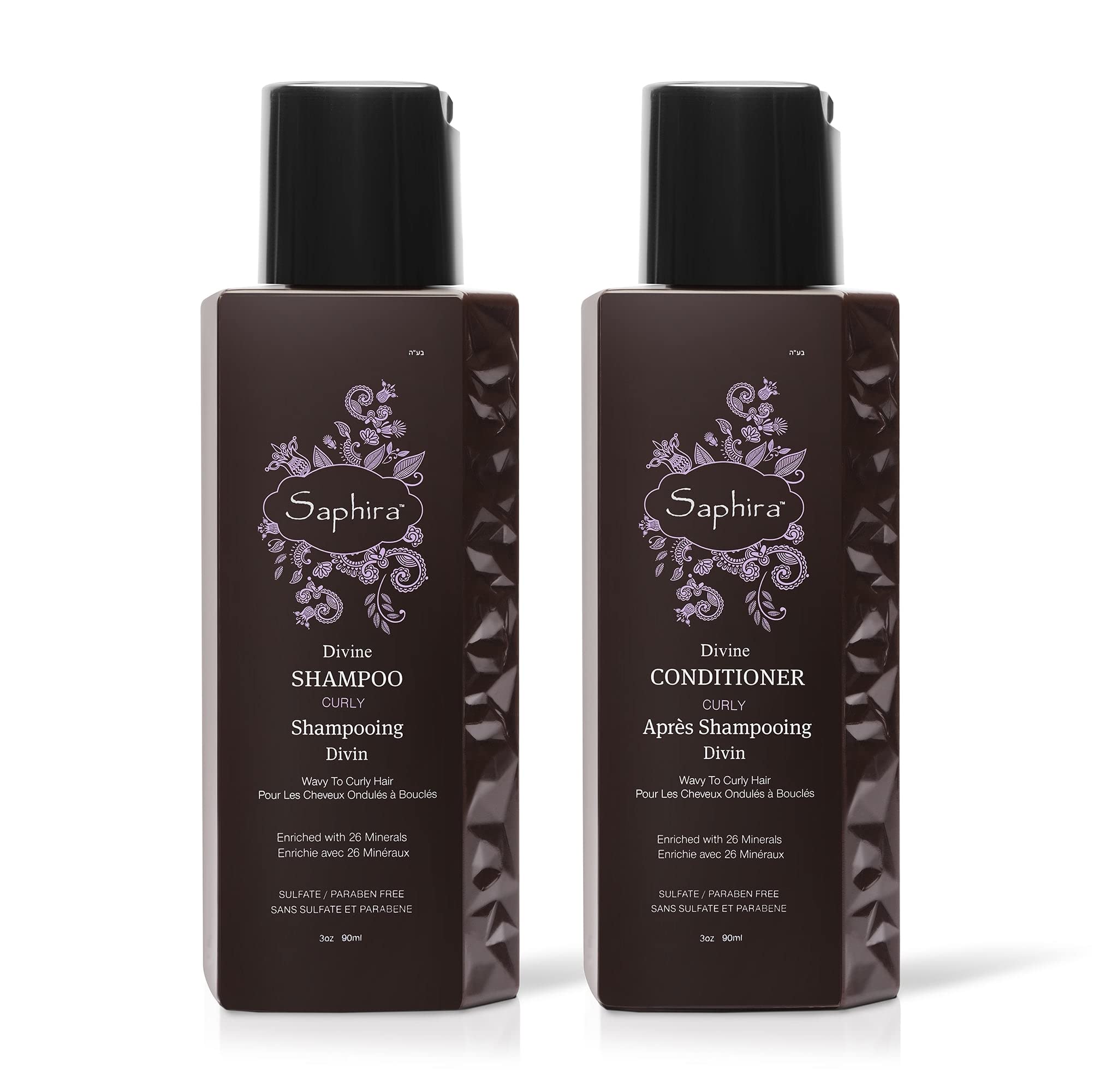 SAPHIRA Divine Curls Shampoo & Conditioner for Curly, Wavy & Multi-Textured Hair, 3 Oz (Travel Size)