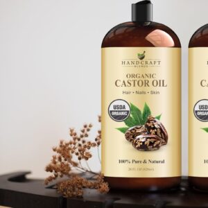 Handcraft Blends Organic Castor Oil - 28 Fl Oz - 100% Pure and Natural - Premium Grade Oil for Hair Growth, Eyelashes and Eyebrows - Carrier Oil - Hair & Body Oil - Expeller-Pressed