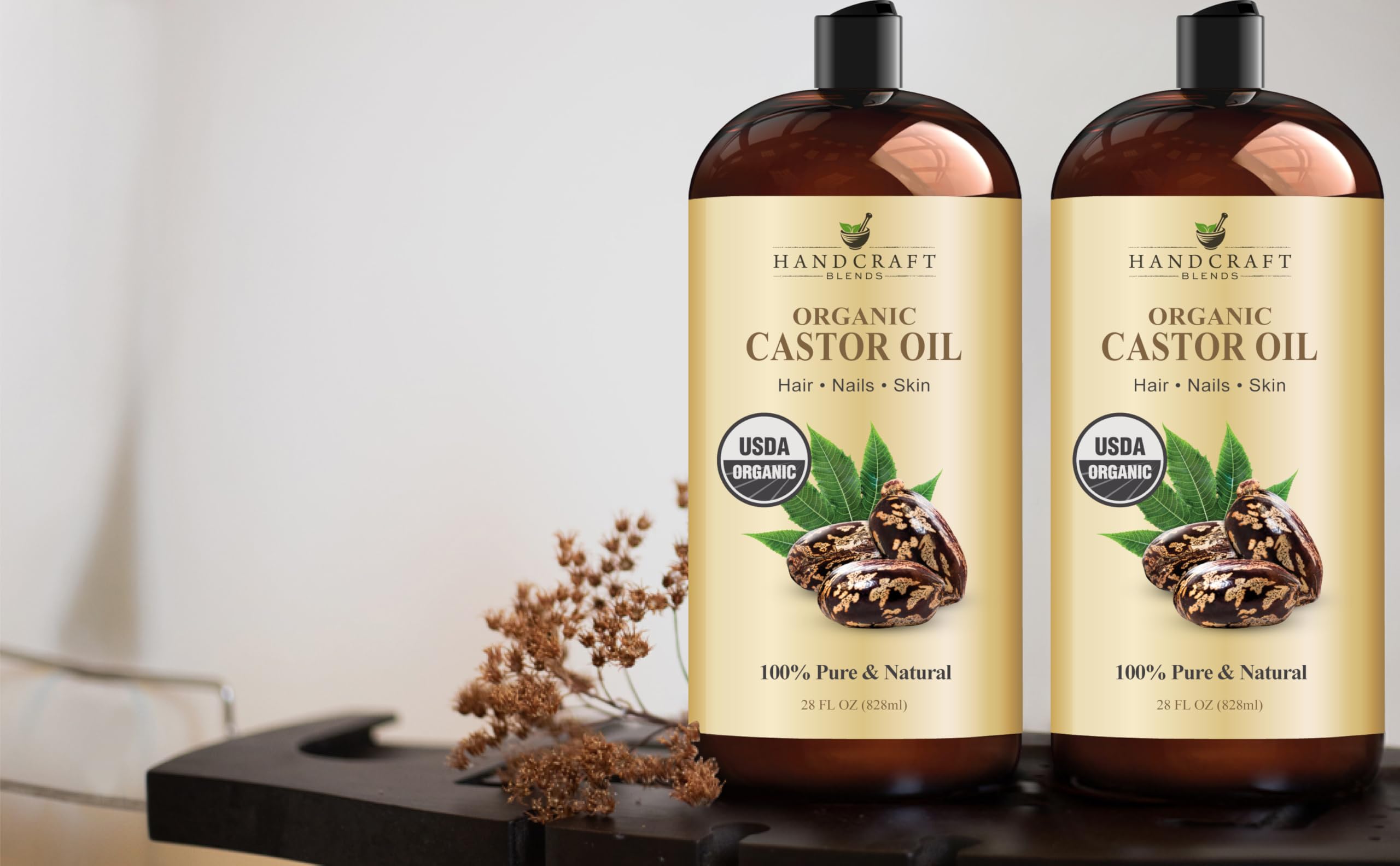 Handcraft Blends Organic Castor Oil - 28 Fl Oz - 100% Pure and Natural - Premium Grade Oil for Hair Growth, Eyelashes and Eyebrows - Carrier Oil - Hair & Body Oil - Expeller-Pressed