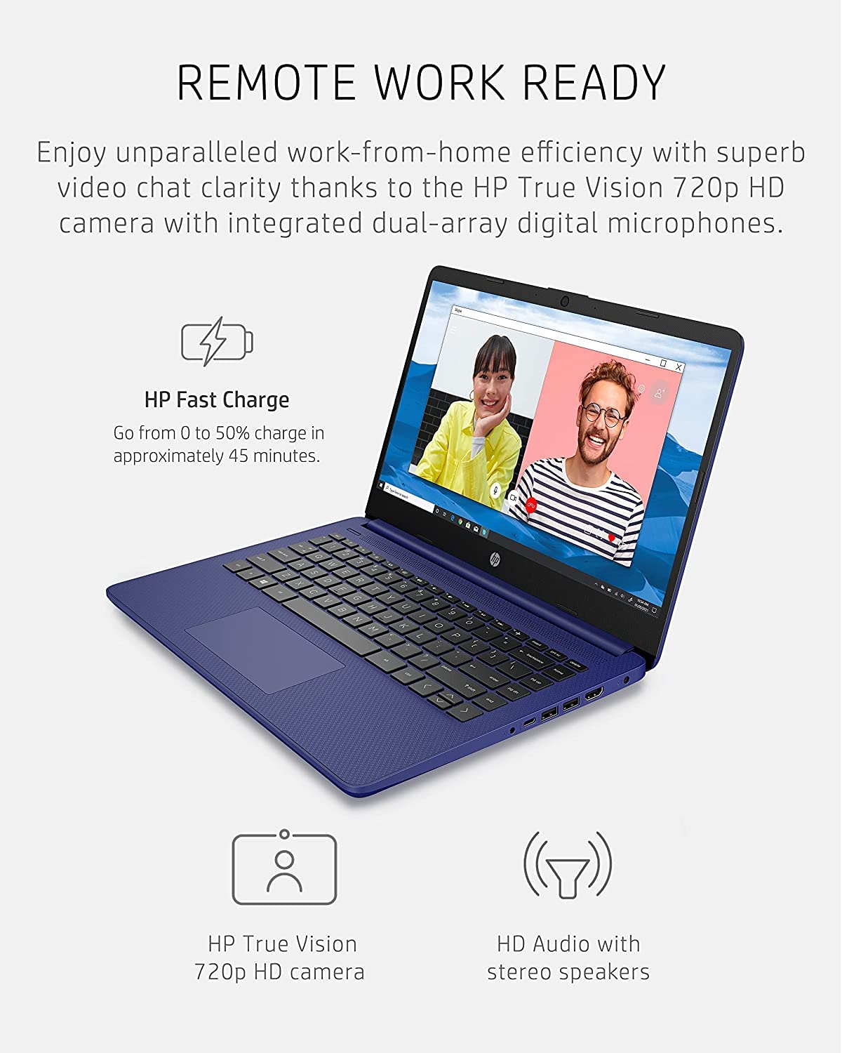 HP 2022 Newest Premium 14-inch HD Touchscreen Laptop, Intel Dual-Core Processor Up to 2.8GHz, 8GB RAM, 64GB eMMC Storage, Webcam, Bluetooth, HDMI, Wi-Fi, Blue, Windows 10 with 1 Year Microsoft 365